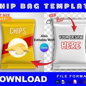 Easy Chip Bag Template, Canva Editable Blank Chip Bag Label, Party ...