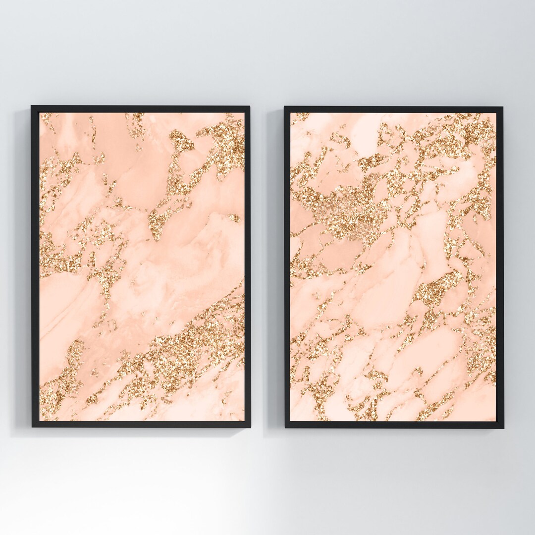 2 Piece Rose Gold Shimmer Marble Art Prints L Rose Gold Marble Art ...
