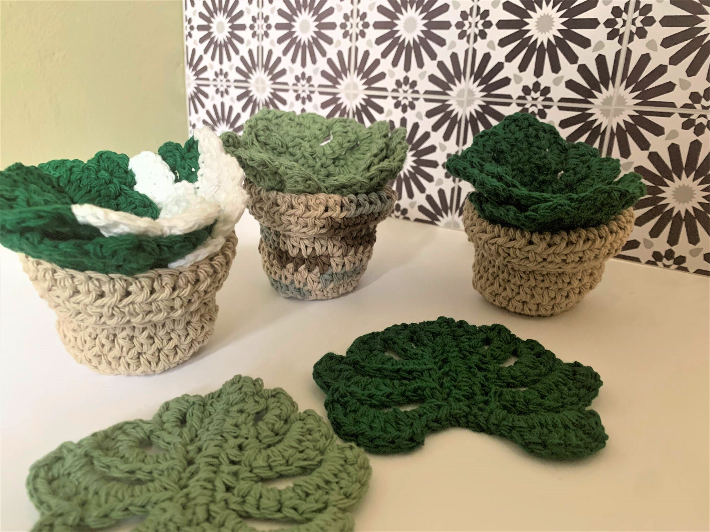 Monstera Leaf Coaster & Pot Crochet Leaf Coaster Set Handmade Coaster ...