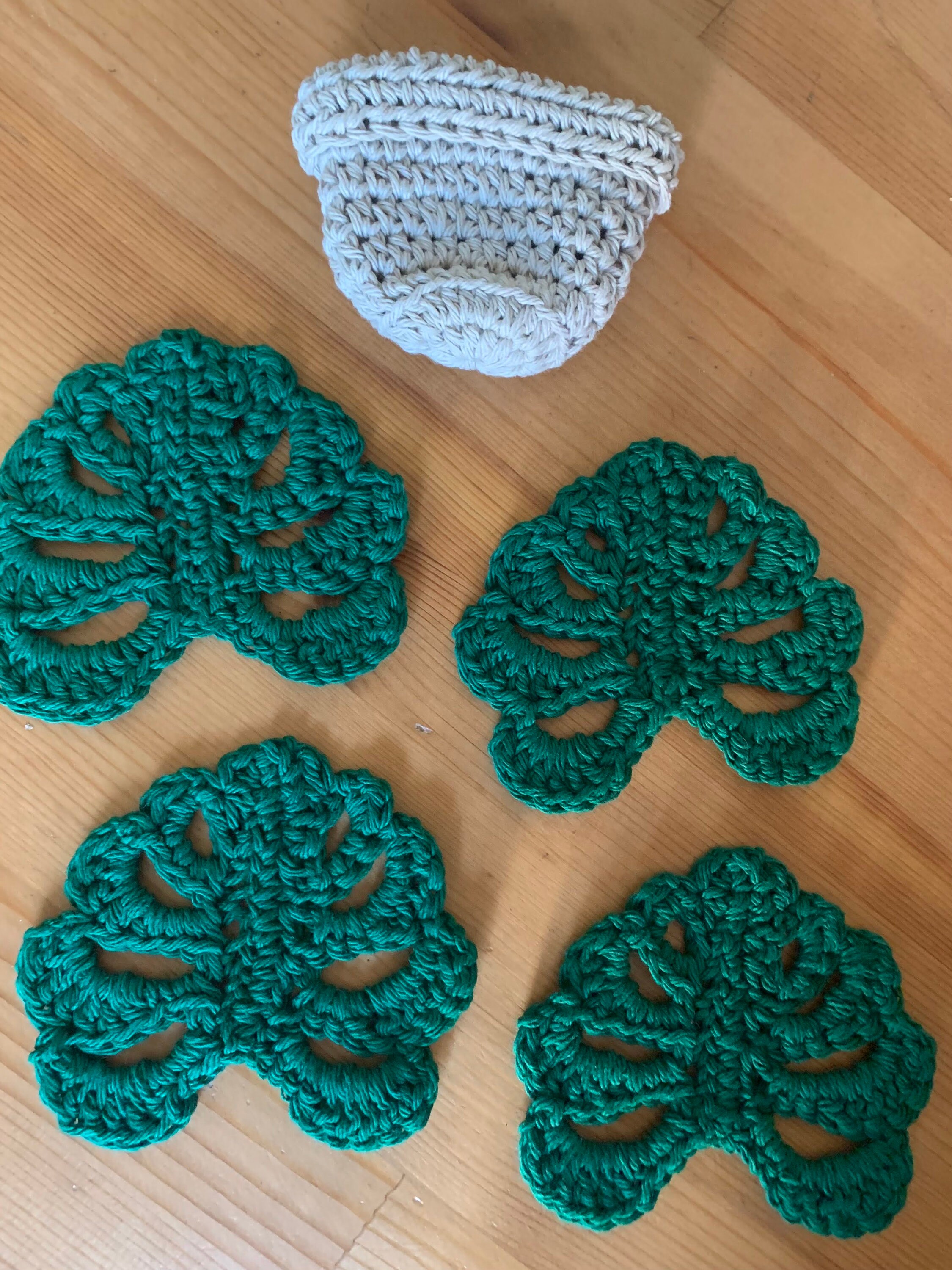 Monstera Leaf Coaster & Pot Crochet Leaf Coaster Set Handmade Coaster ...