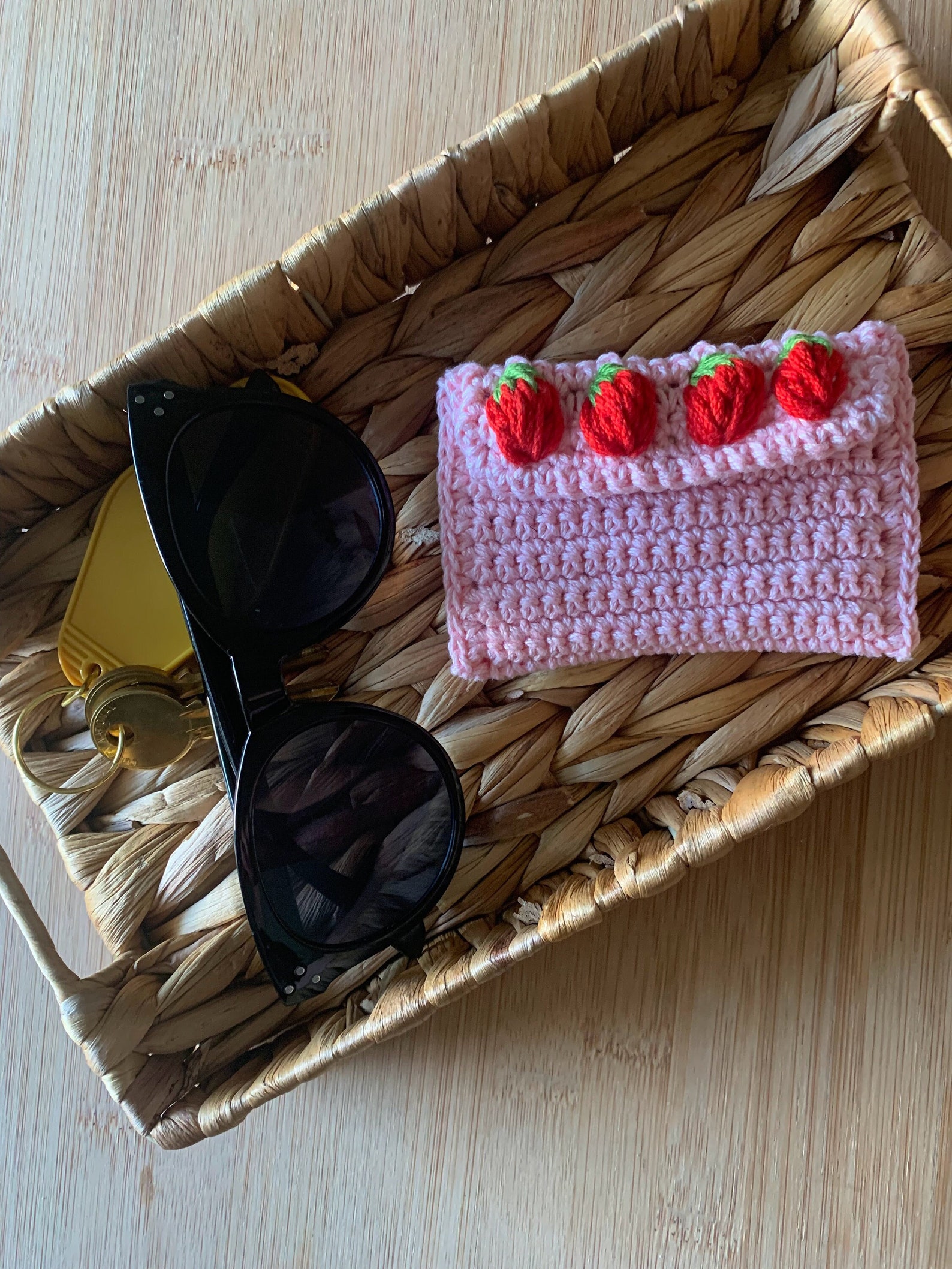Crochet Strawberry Wallet Crochet Card Holder Handmade Wallet Pink ...