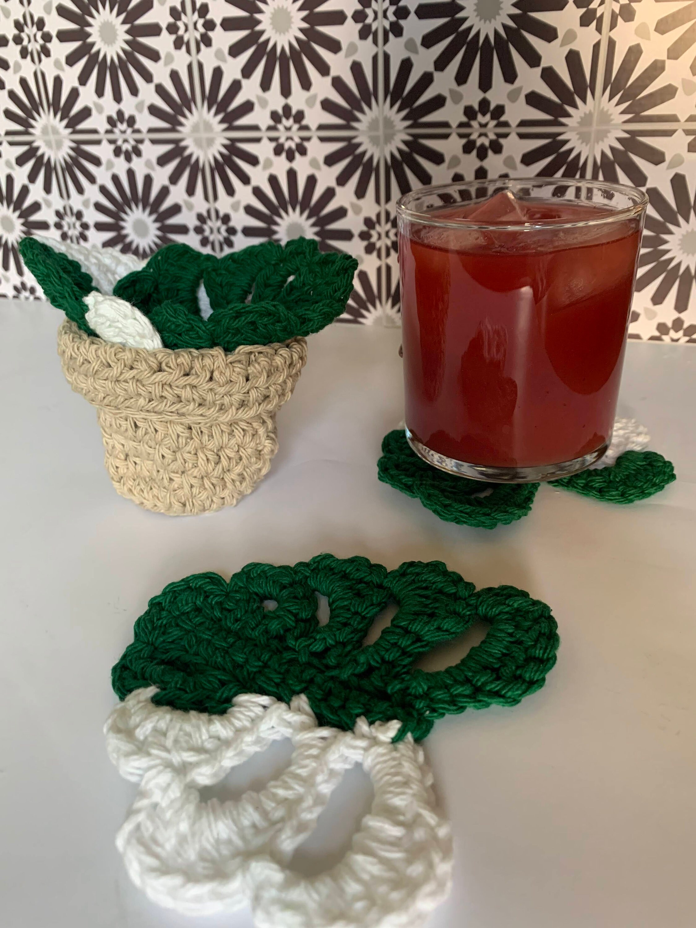 Monstera Leaf Coaster & Pot Crochet Leaf Coaster Set Handmade Coaster ...