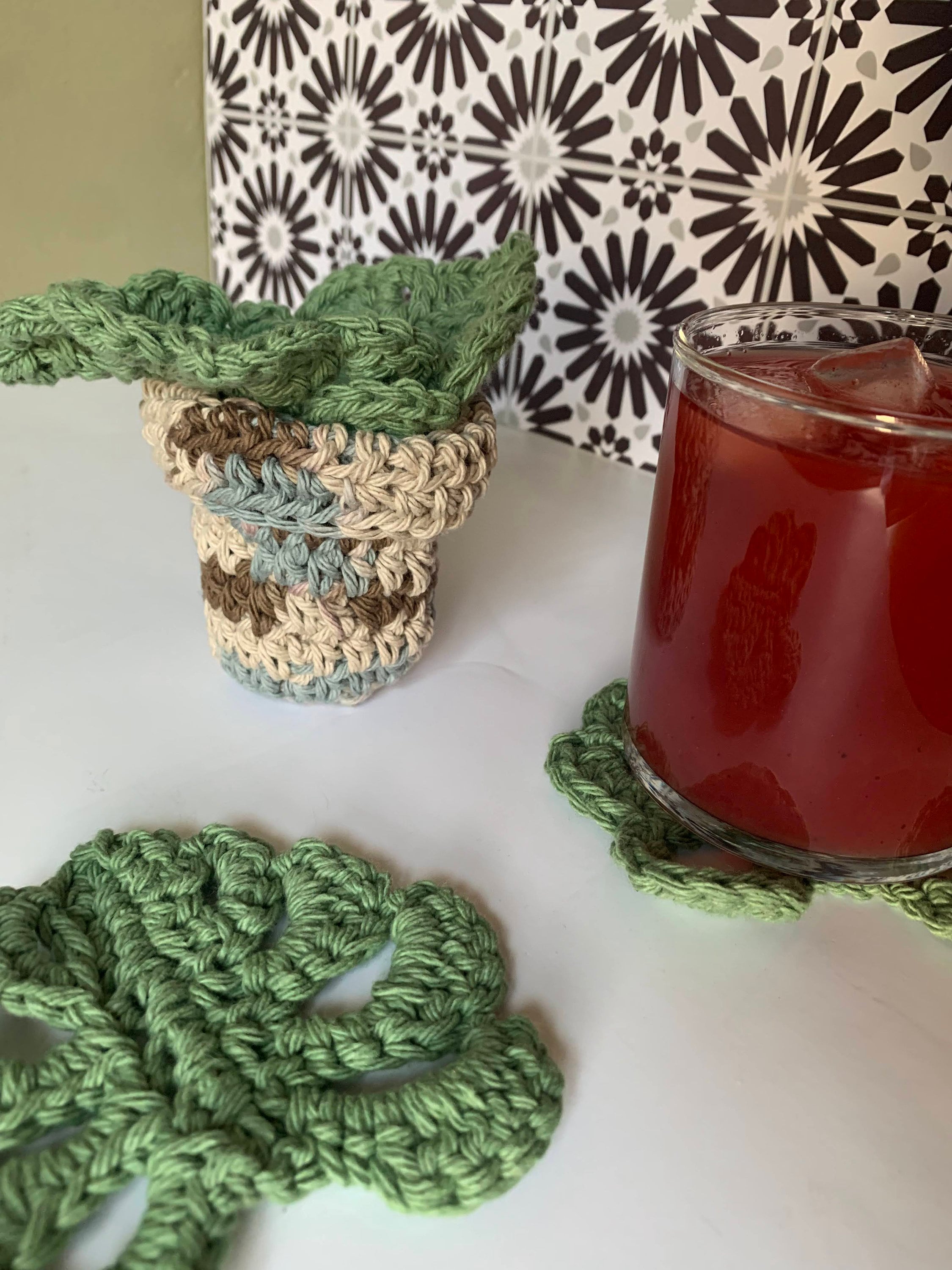 Monstera Leaf Coaster & Pot Crochet Leaf Coaster Set Handmade Coaster ...