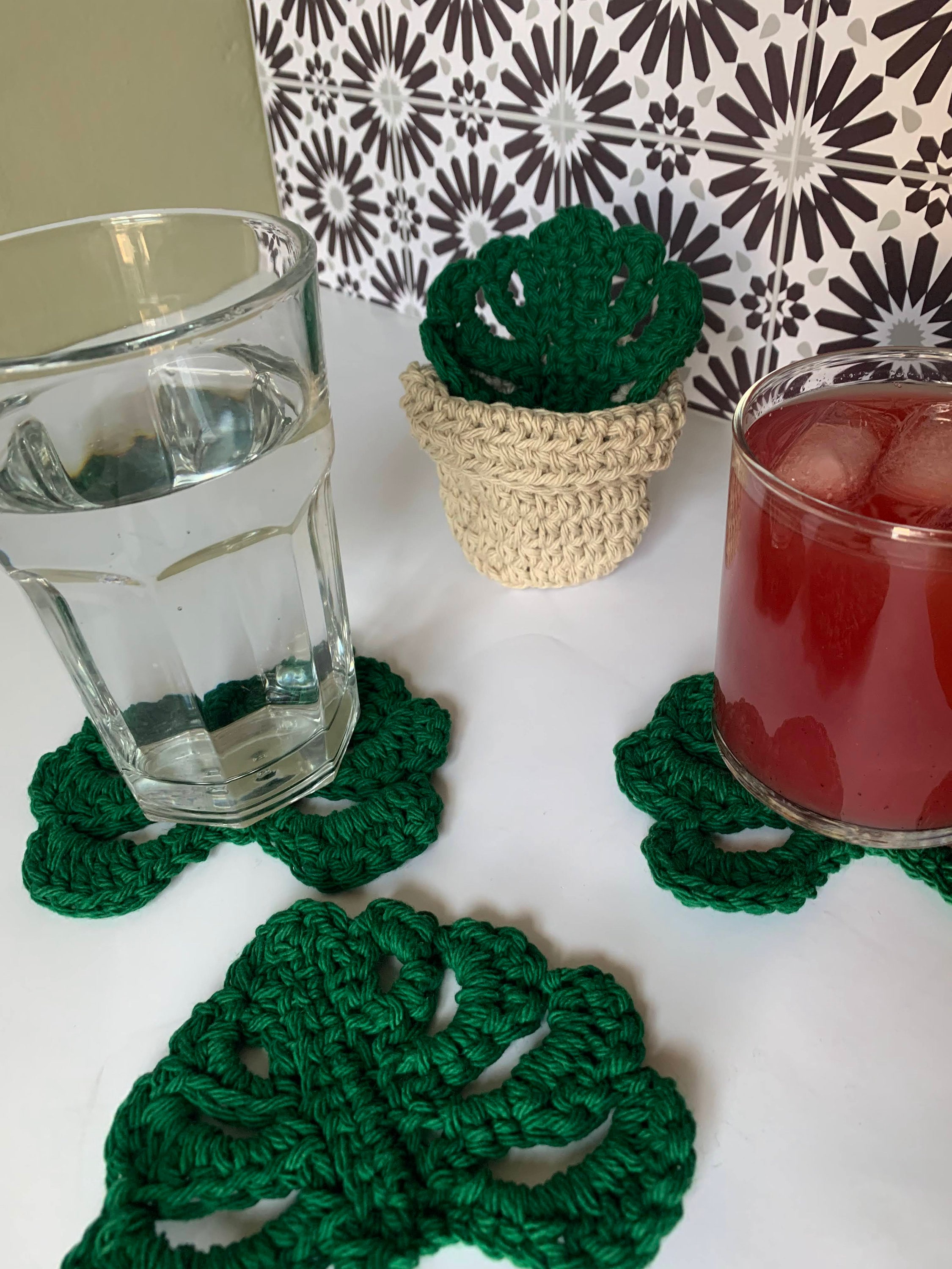 Monstera Leaf Coaster & Pot Crochet Leaf Coaster Set Handmade Coaster ...