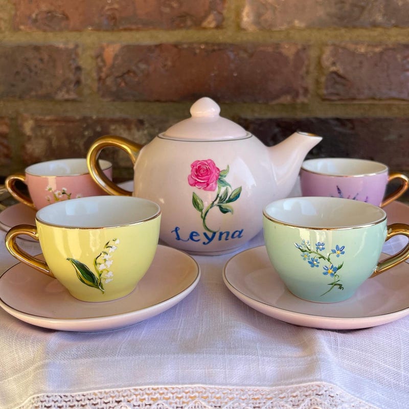 Hand Painted Tea Set - Etsy