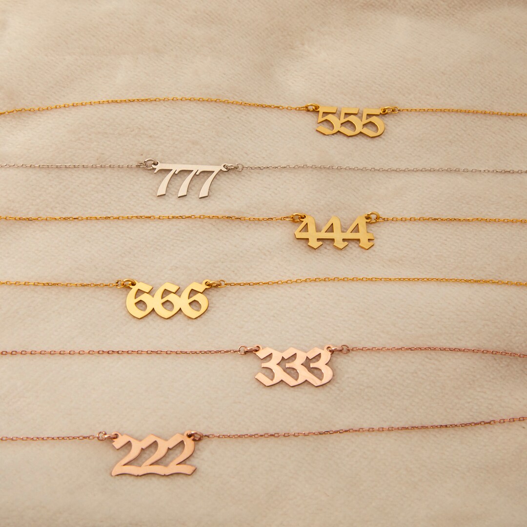 14k Solid Gold Angel Number Necklace Lucky Number Necklace - Etsy