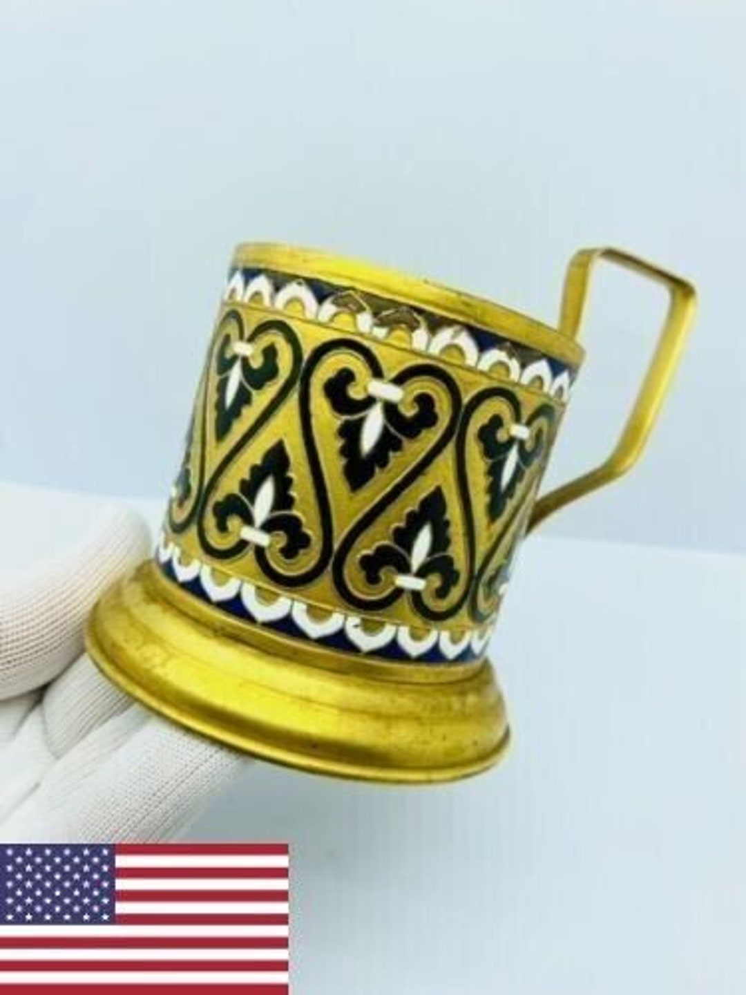 Vintage Brass Tea Glass Holder Color Enamel Ussr From Harry Potter Gold Plated Etsy