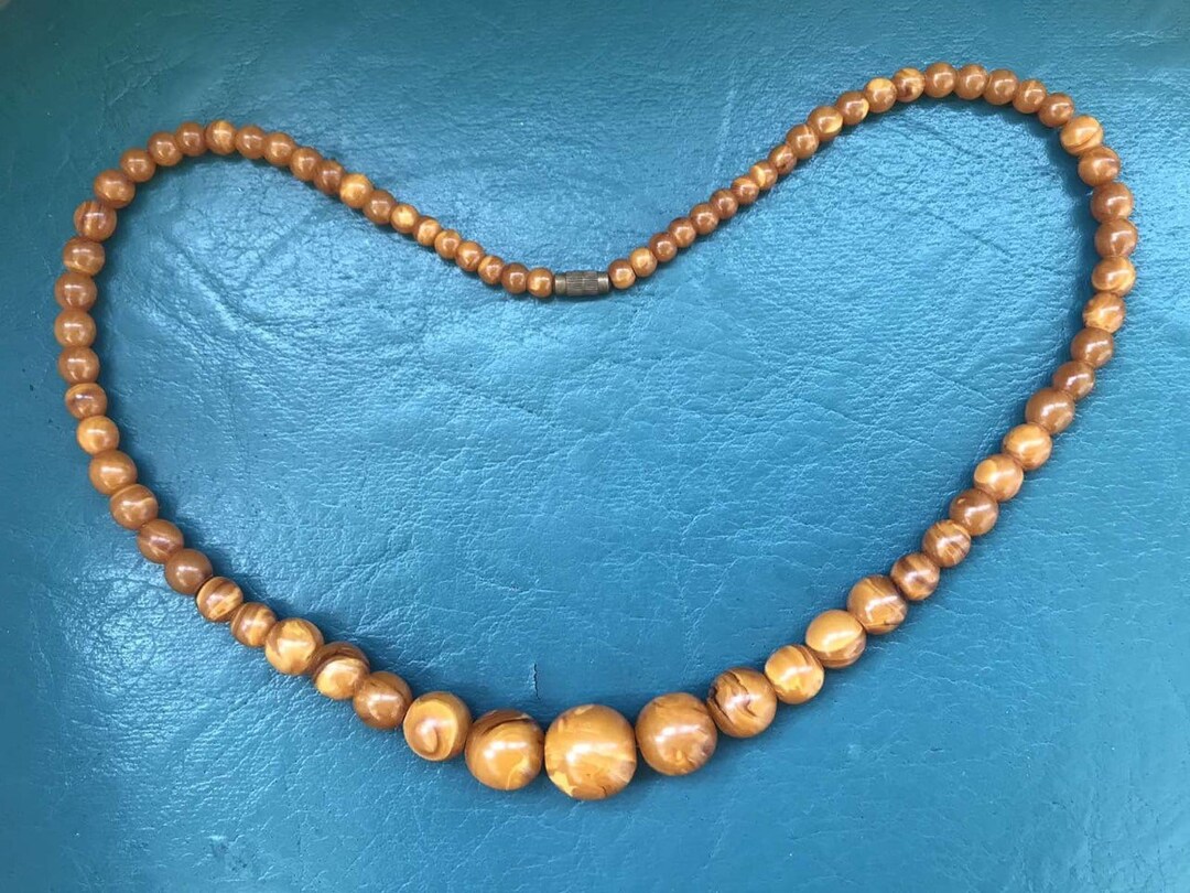 Long Old Art Deco Marbled Marbleize Bakelite Bead Beaded Neaklace 29 ...
