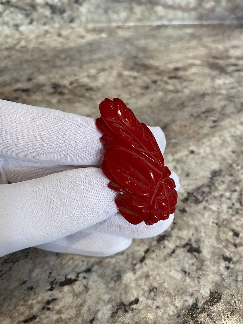 Vintage Large 2 Carved Art Deco Bright Red Bakelite Floral Cut Out ...