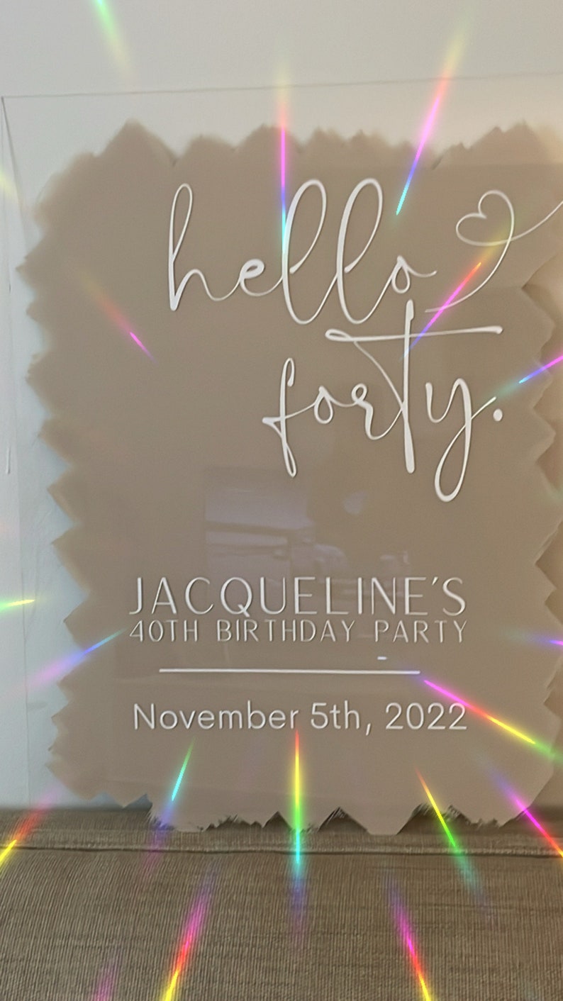 Welcome Hello Forty Acrylic Sign | Birthday Welcome Sign| Custom ...