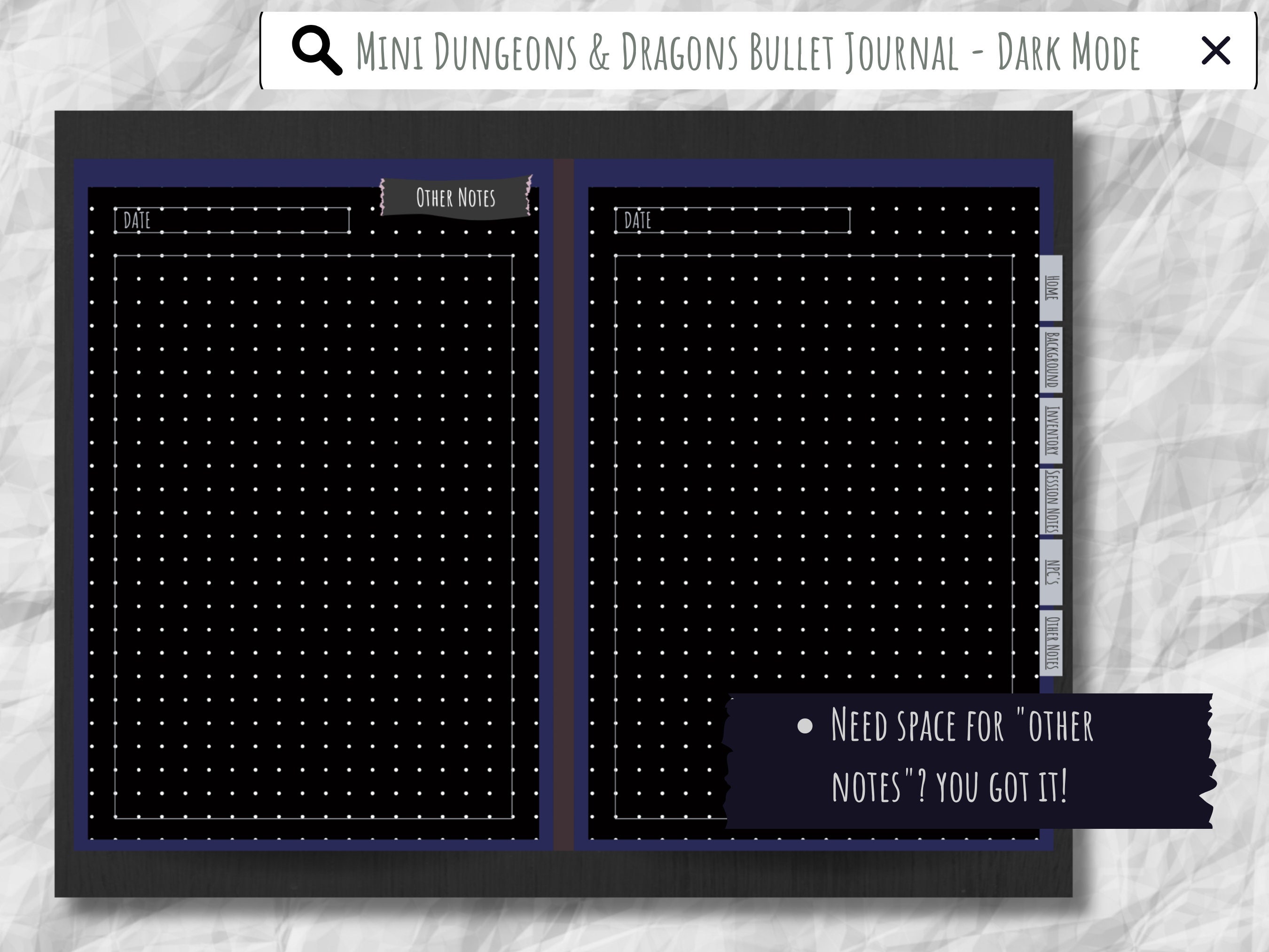 Dnd Digital Bullet Journal Dark Mode | D&D Campaign Notes | Dungeons ...