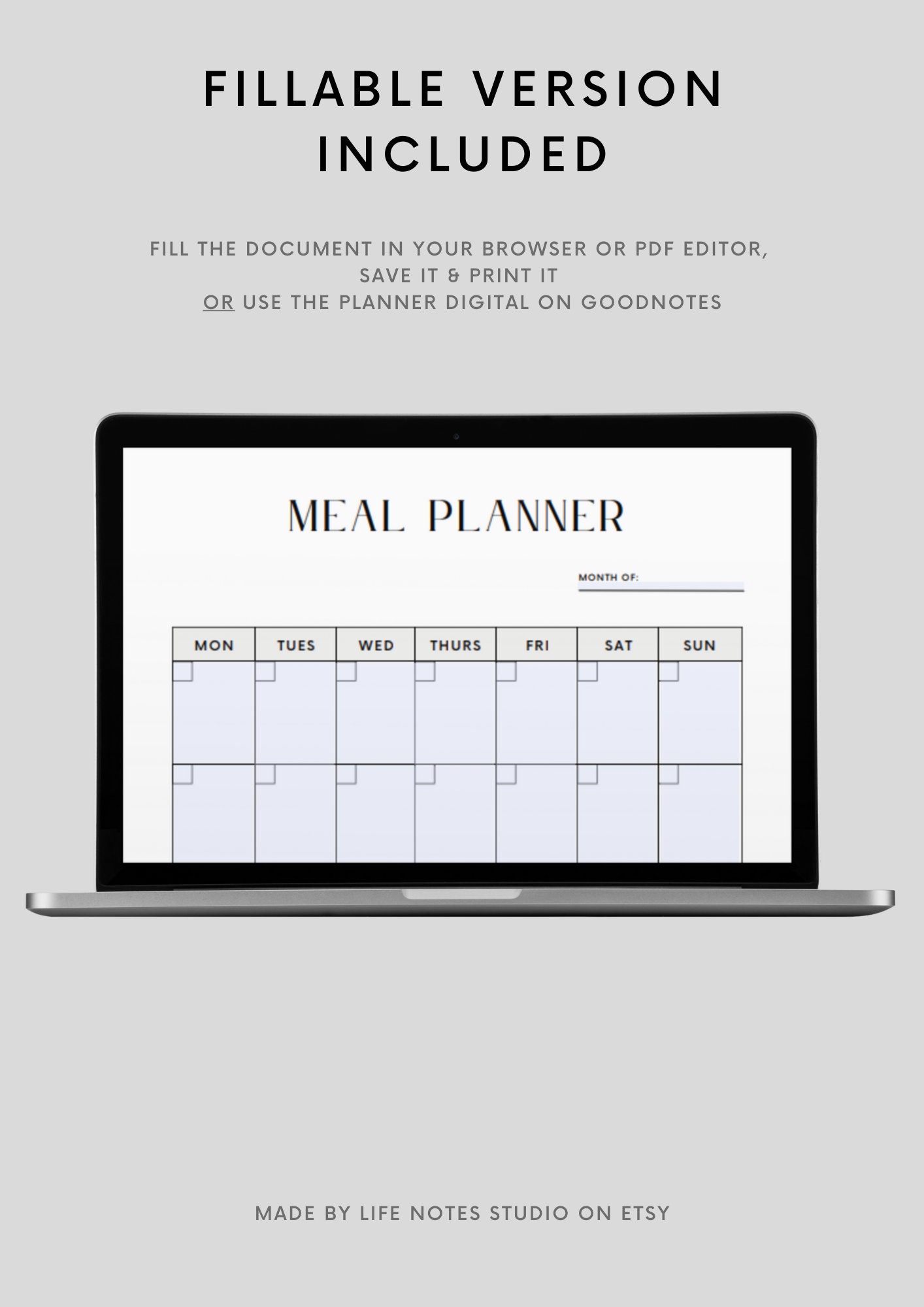 Monthly Meal Planner, Printable Meal Planner With Grocery List, Digital ...