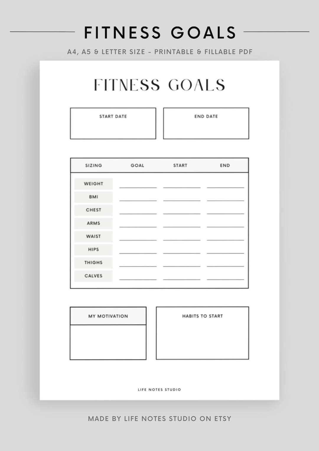 Digital Fitness Goal Planner, Printable Template, Health Journal, Diet ...