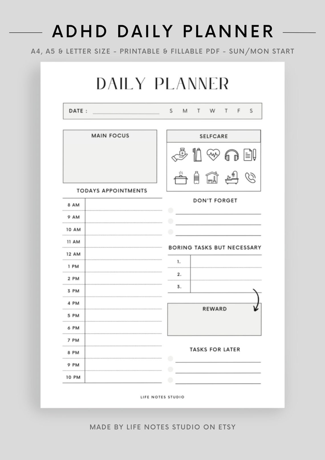 ADHD Daily Digital Planner, ADHD Adult Planner Printable, to Do List ...