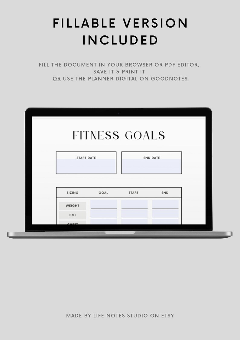 Digital Fitness Goal Planner, Printable Template, Health Journal, Diet ...