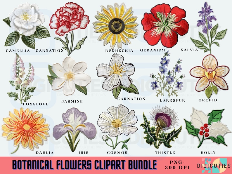 Botanical Flowers Clipart Bundle, Botanical Wildflowers, Botanical ...