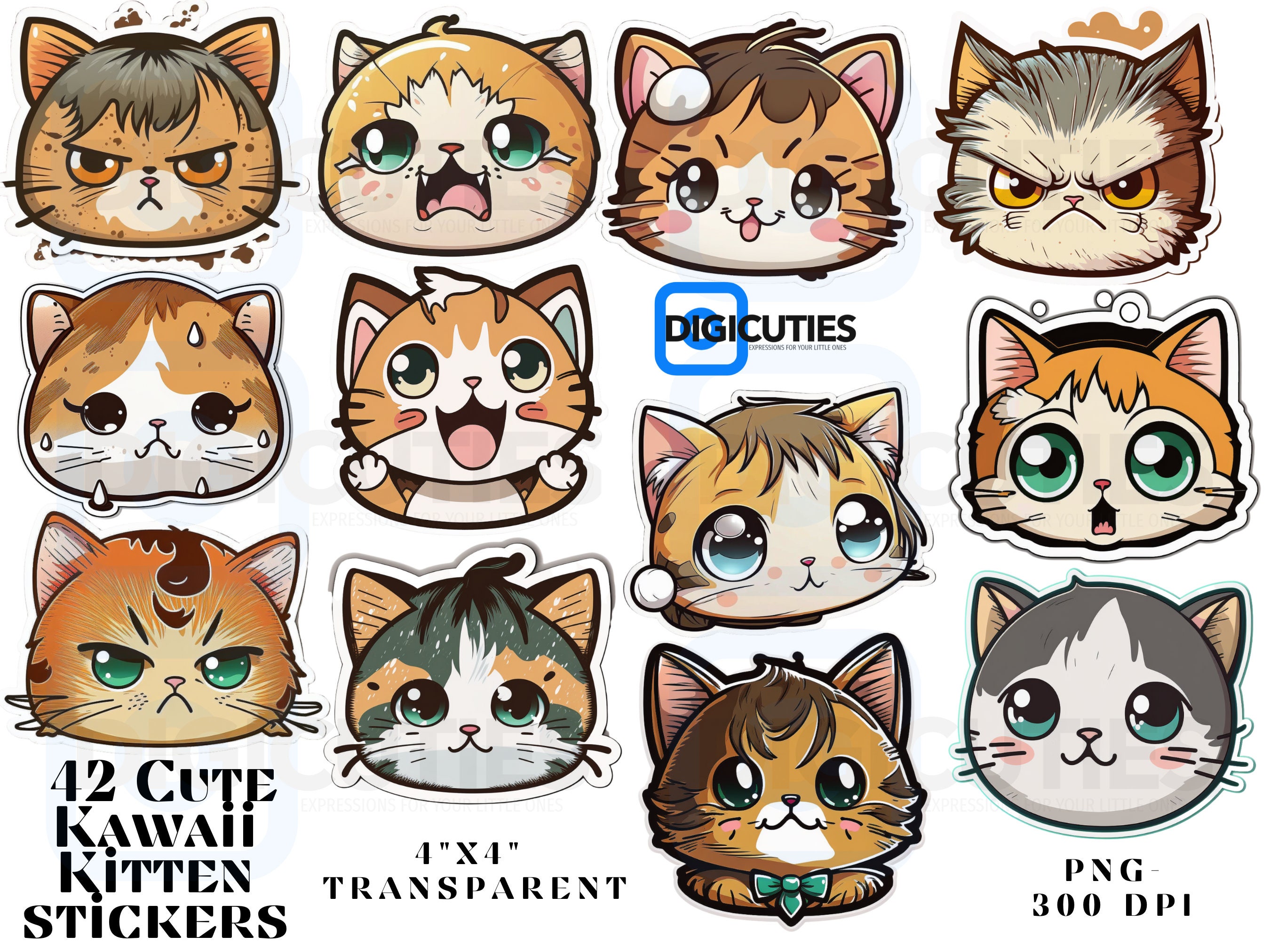 Cute Kawaii Kitten Stickers, Cute Kawaii Cat Stickers, Kawaii Kitty ...