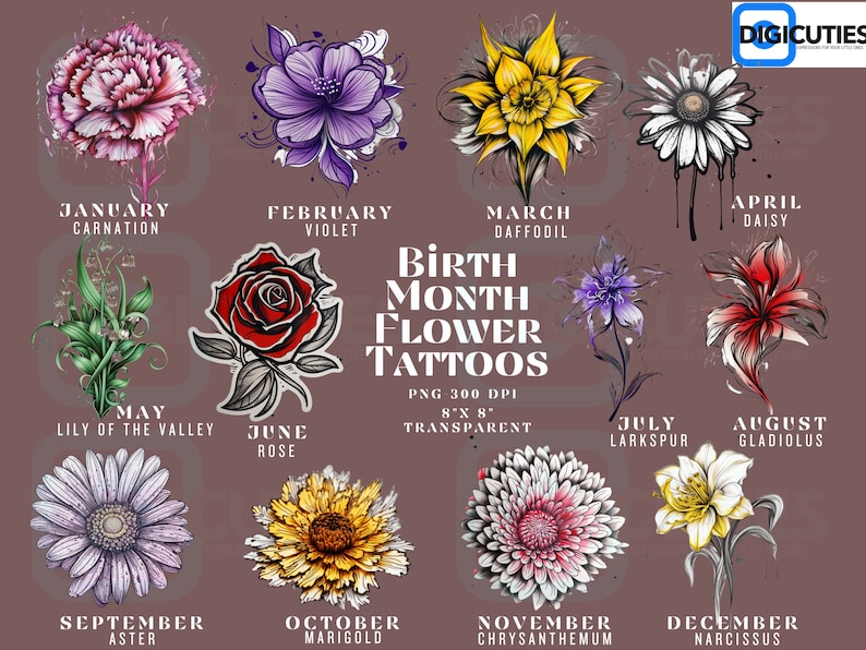 Birth Month Flowers Clipart, Birth Month Flowers, Birth Flower Tattoo ...