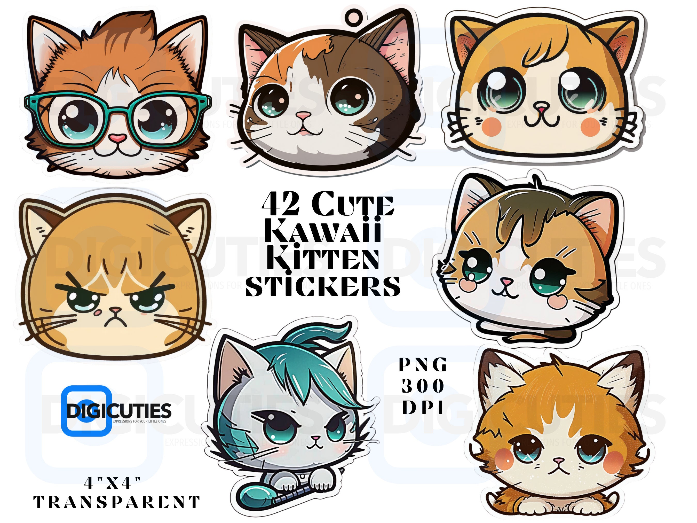 Cute Kawaii Kitten Stickers, Cute Kawaii Cat Stickers, Kawaii Kitty ...
