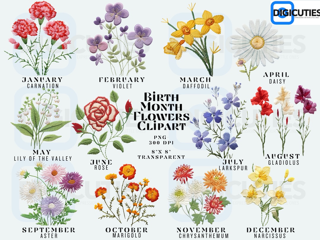 Birth Month Flowers Clipart, Birth Month Flowers, Birth Month Flowers ...