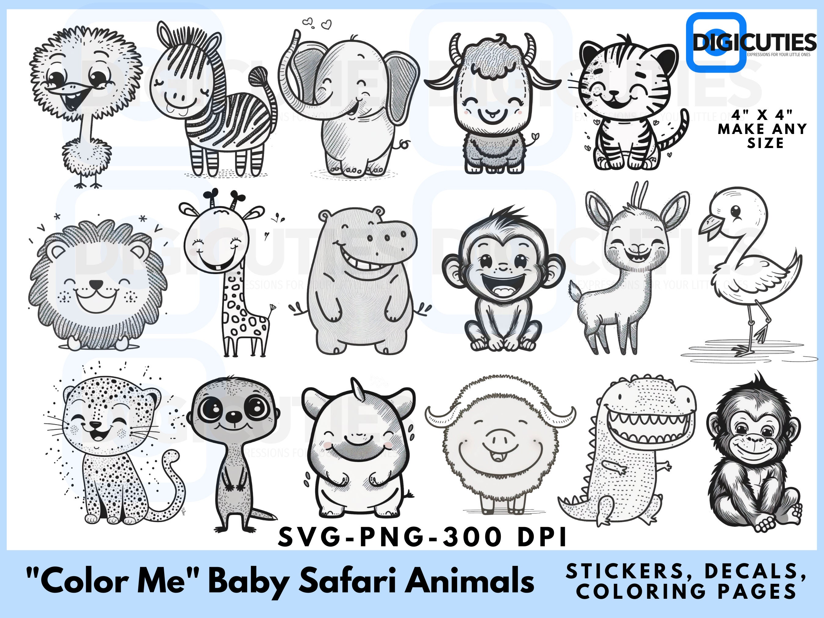 Safari Animals Stickers, Safari Animals Clipart, Safari Animals SVG ...