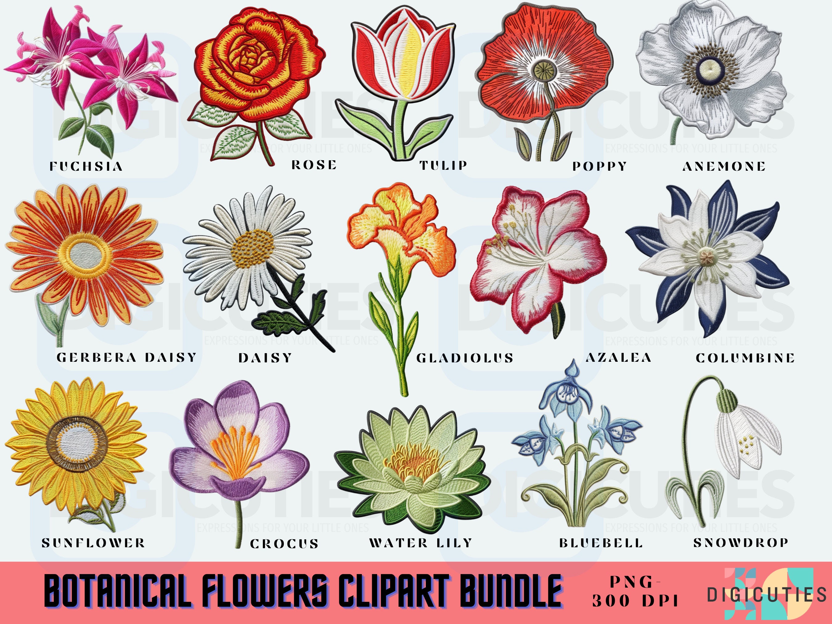 Botanical Flowers Clipart Bundle, Botanical Wildflowers, Botanical ...