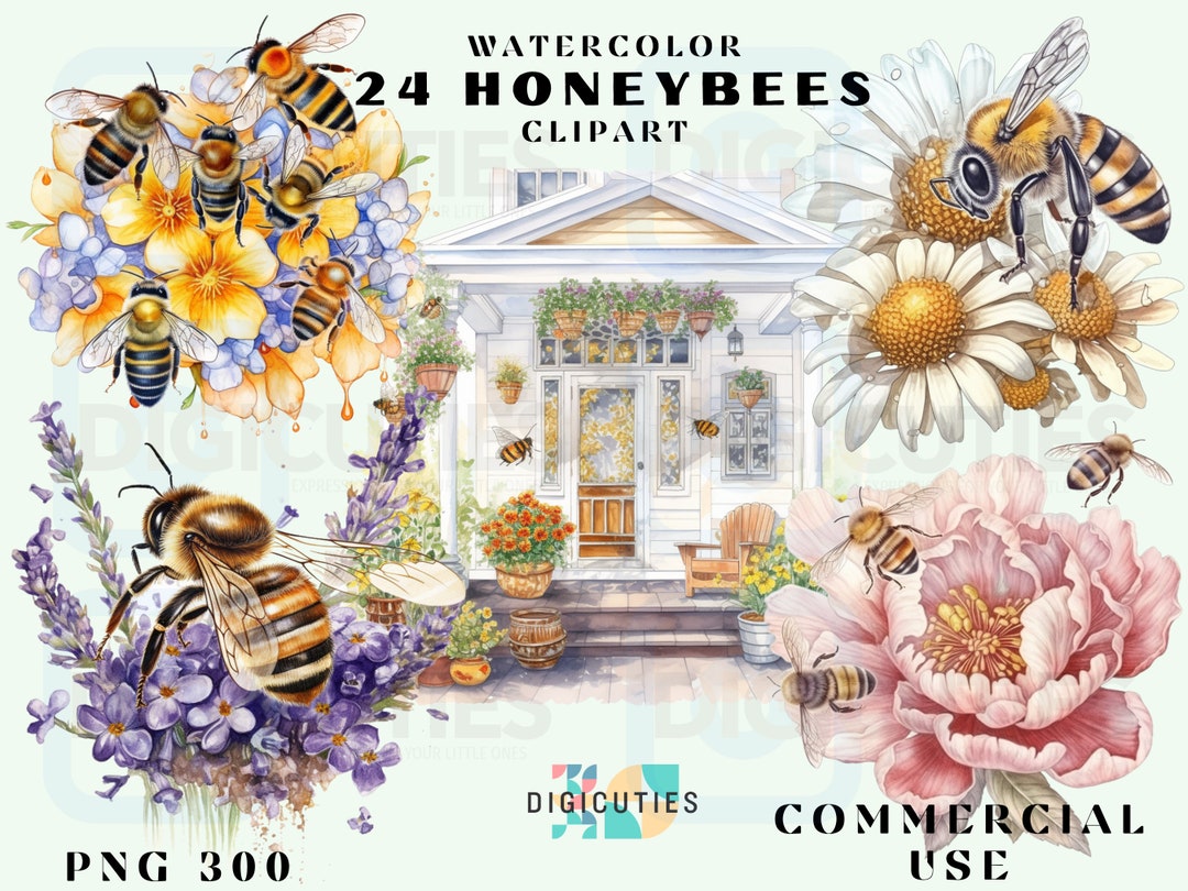Honeybees Watercolor Clipart, Honeybees Clipart, Honeybee Clipart ...