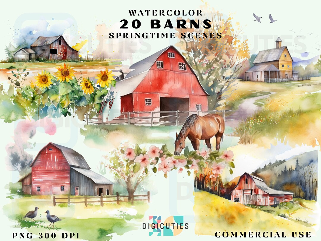 Farm Barn Watercolor Clipart, Watercolor Clipart Bundle, Barn ...