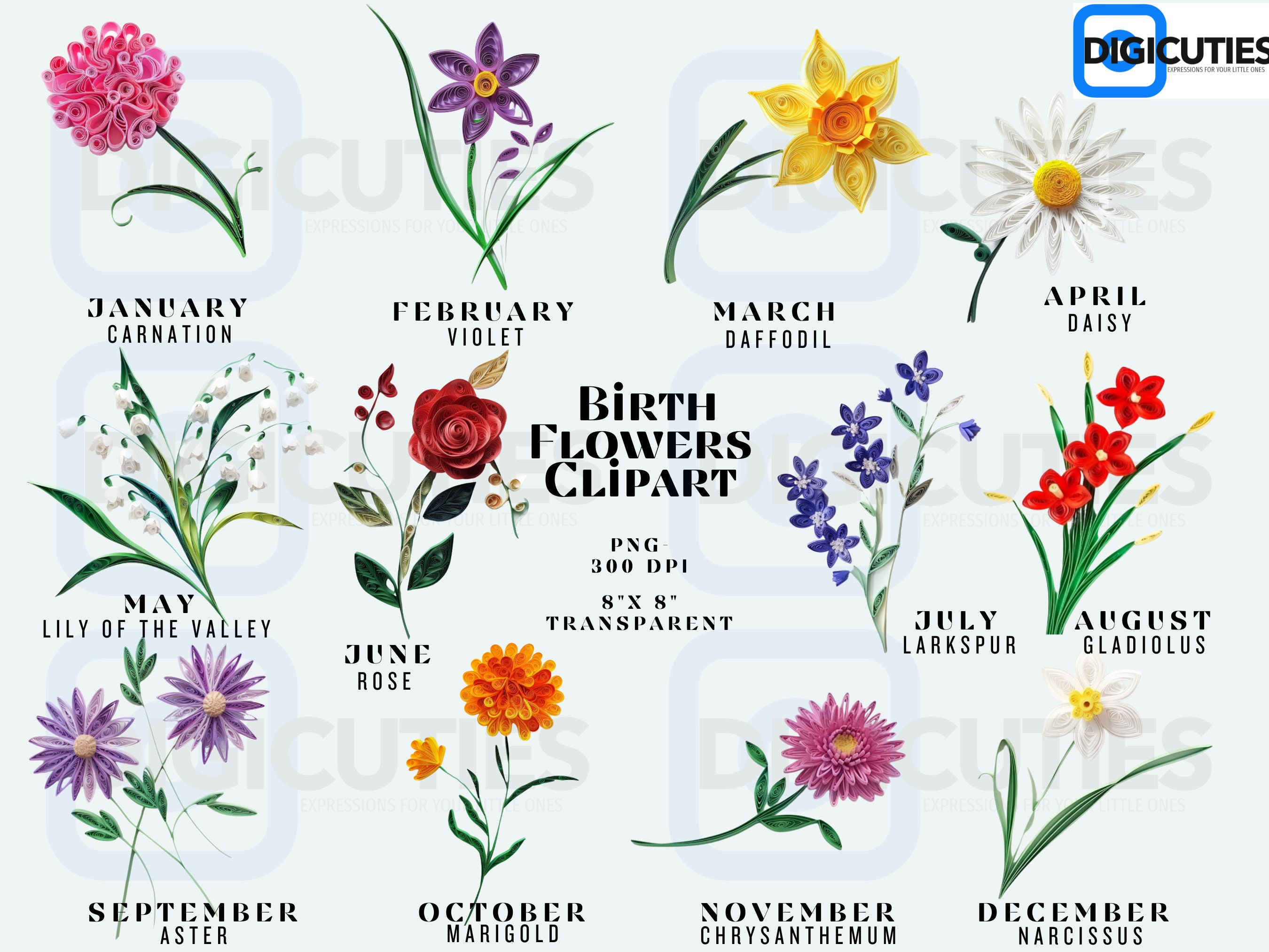 Birth Flowers Clipart, Birth Month Flowers, Birth Month Flowers Png ...