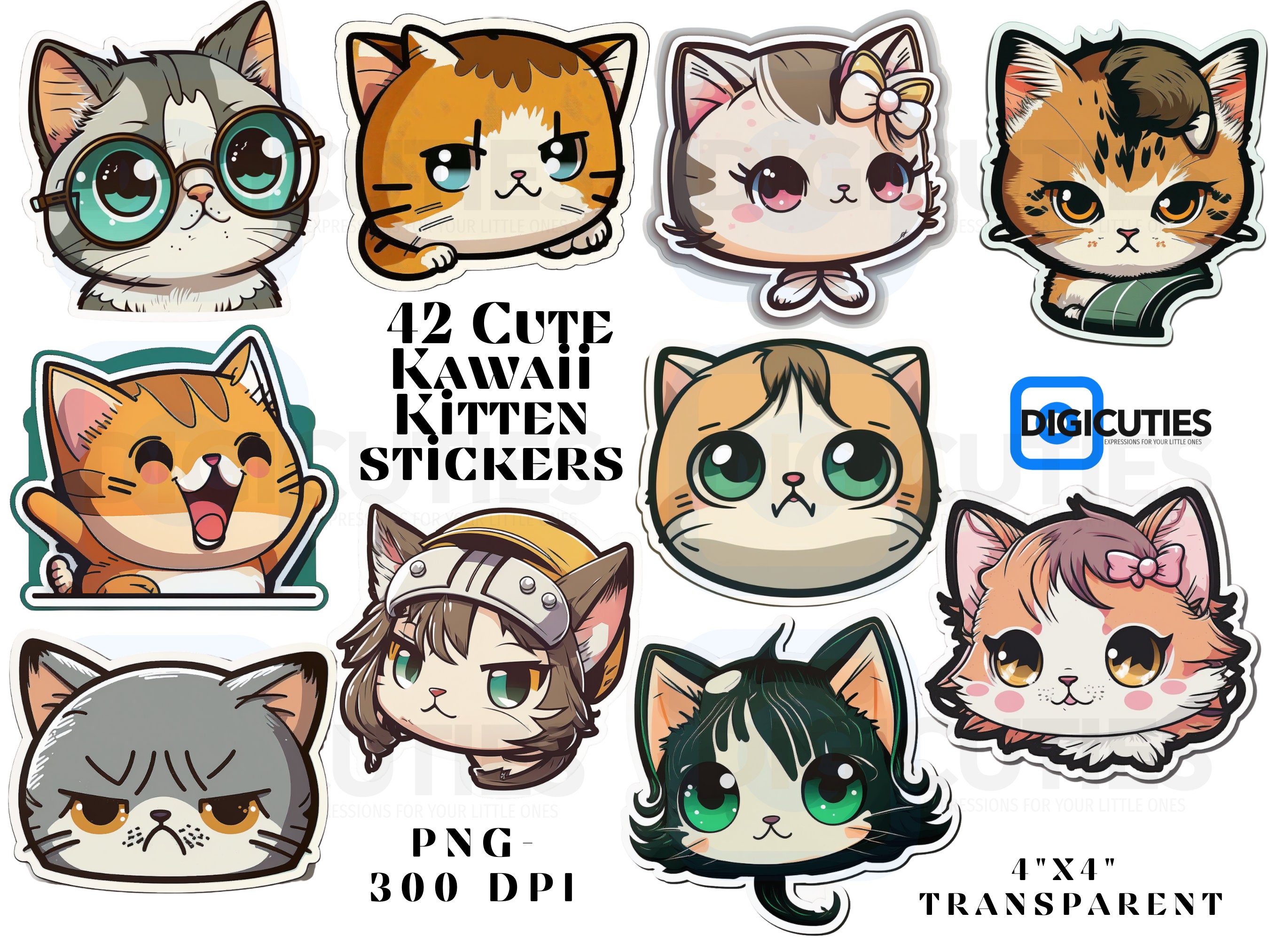 Cute Kawaii Kitten Stickers, Cute Kawaii Cat Stickers, Kawaii Kitty ...