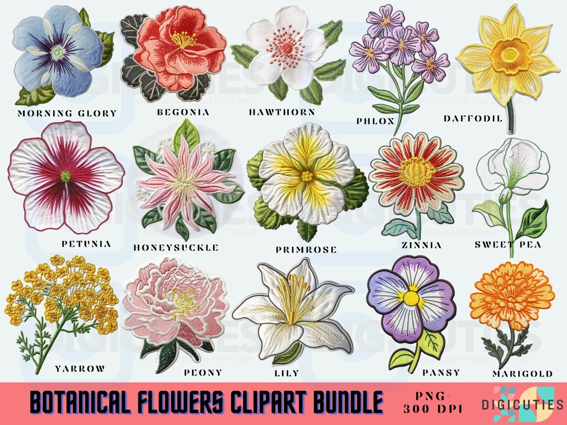 Botanical Flowers Clipart Bundle, Botanical Wildflowers, Botanical ...
