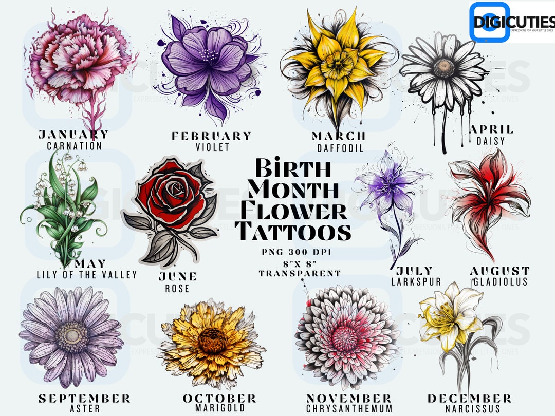 Birth Month Flowers Clipart, Birth Month Flowers, Birth Flower Tattoo ...