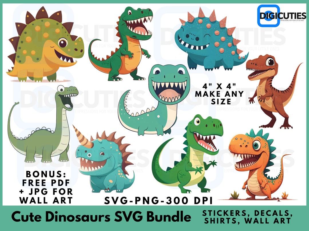 Cute Dinosaur Svg Bundle, Dinosaur Svg, Dinosaur Clipart Png, Nursery ...