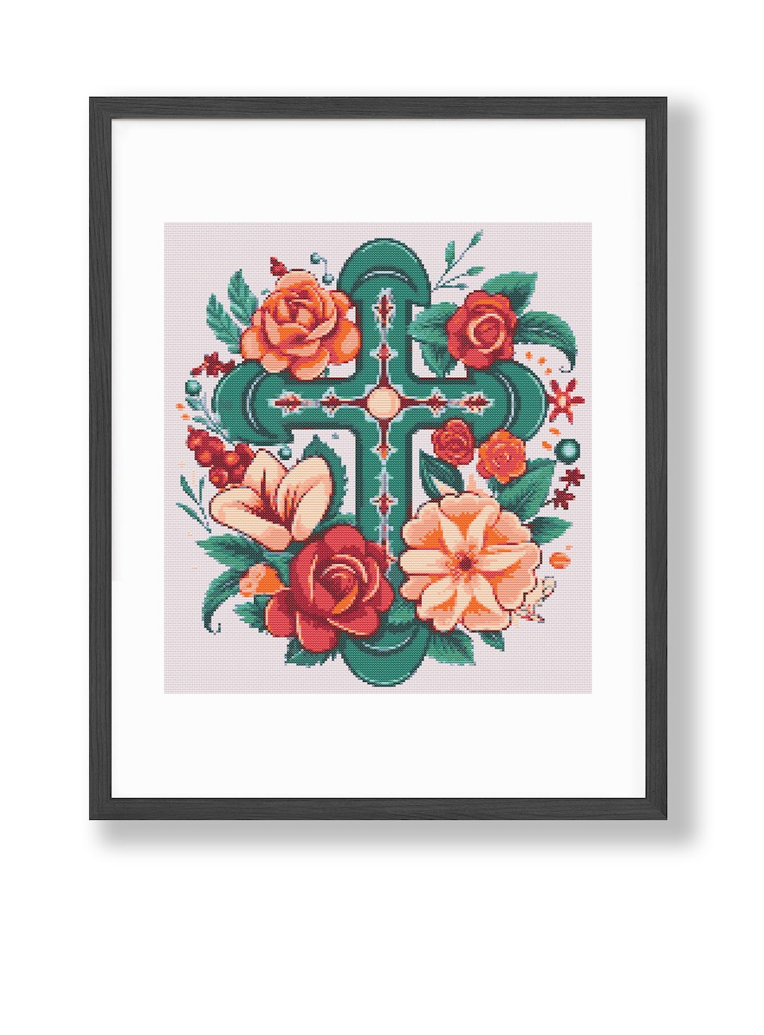 Flowering Cross Counted Cross Stitch Pattern Pdf, Flowering Cross, Gift ...