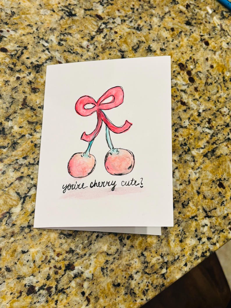 Handmade Cherry Bow Valentine's Day Card - Etsy