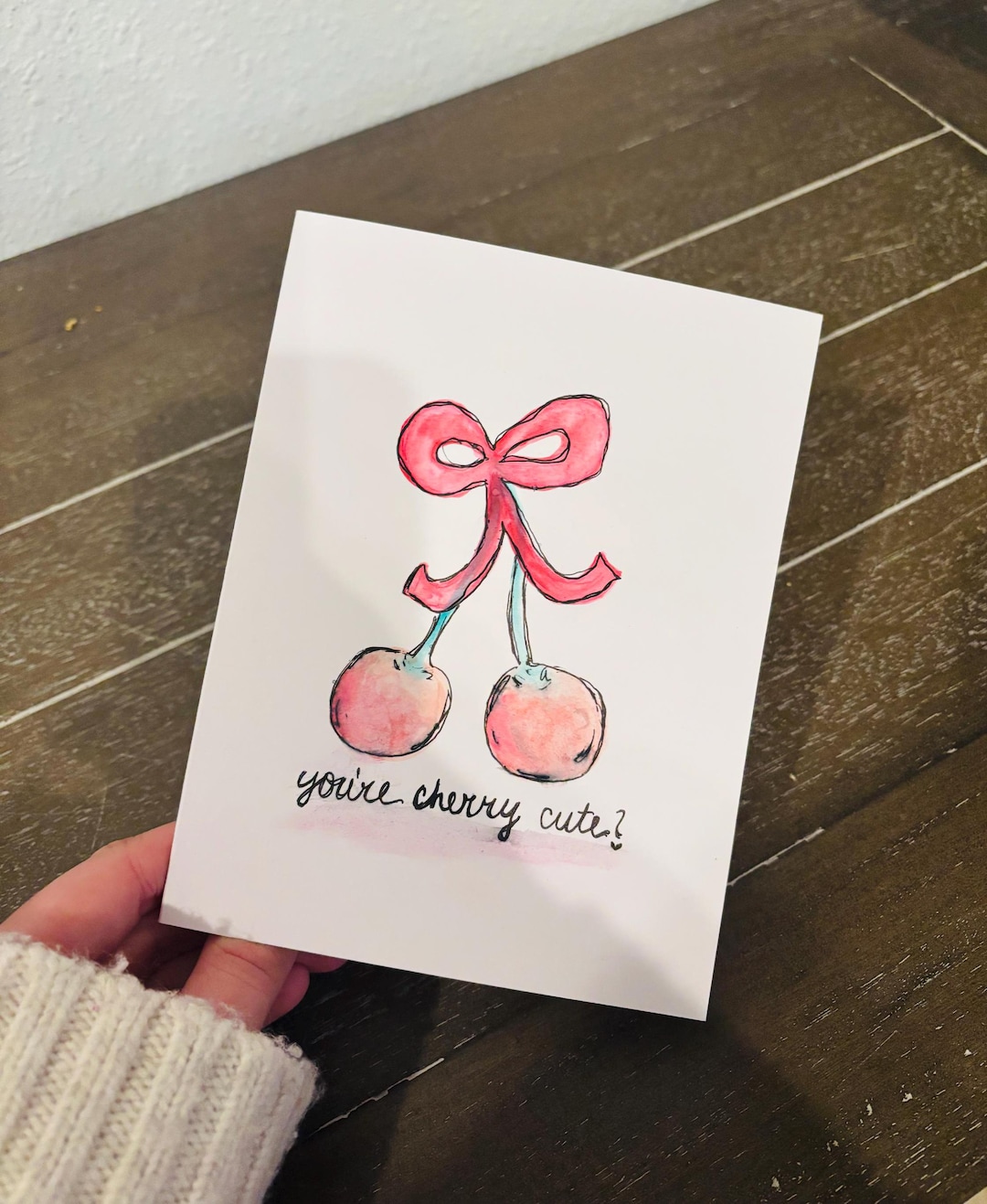 Handmade Cherry Bow Valentine's Day Card - Etsy