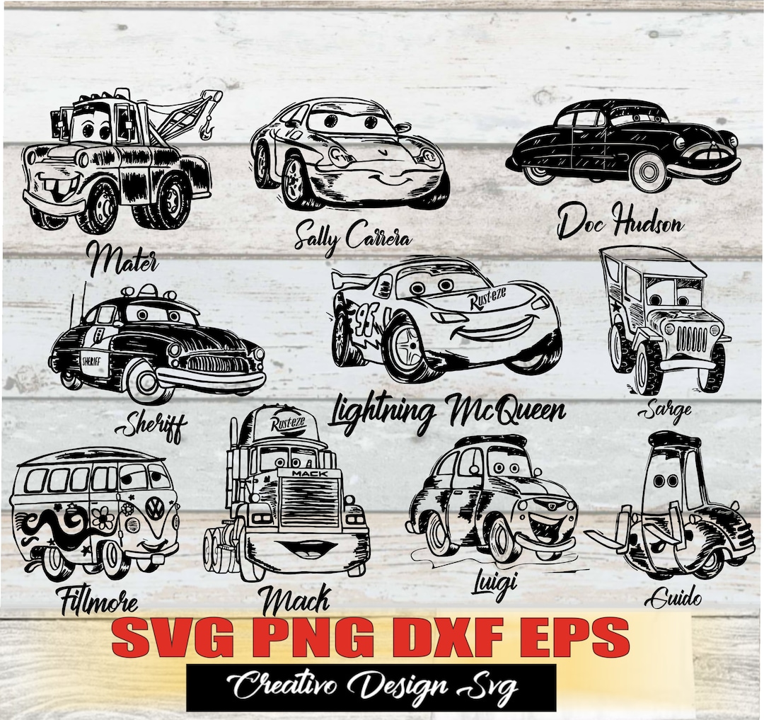 Cars Bundle Sketched Svg Png Dxf Eps Doc Hudson Svg Mcqueen Svg Family ...