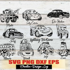 Cars Bundle Sketched Svg Png Dxf Eps Doc Hudson Svg Mcqueen Svg Family ...