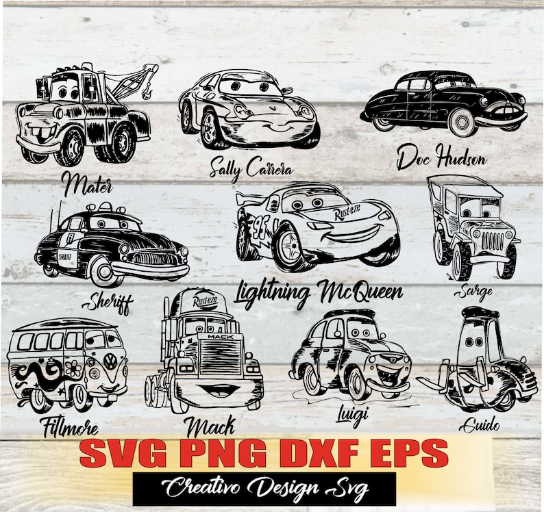 Cars Bundle Sketched Svg Png Dxf Eps Doc Hudson Svg Mcqueen Svg Family ...