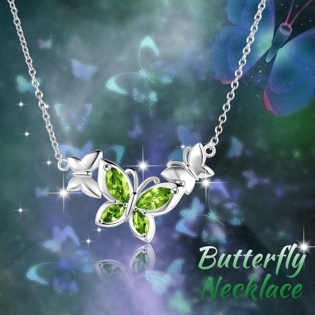 S925 Butterfly Birthstone Pendant Necklace Birthstone - Etsy