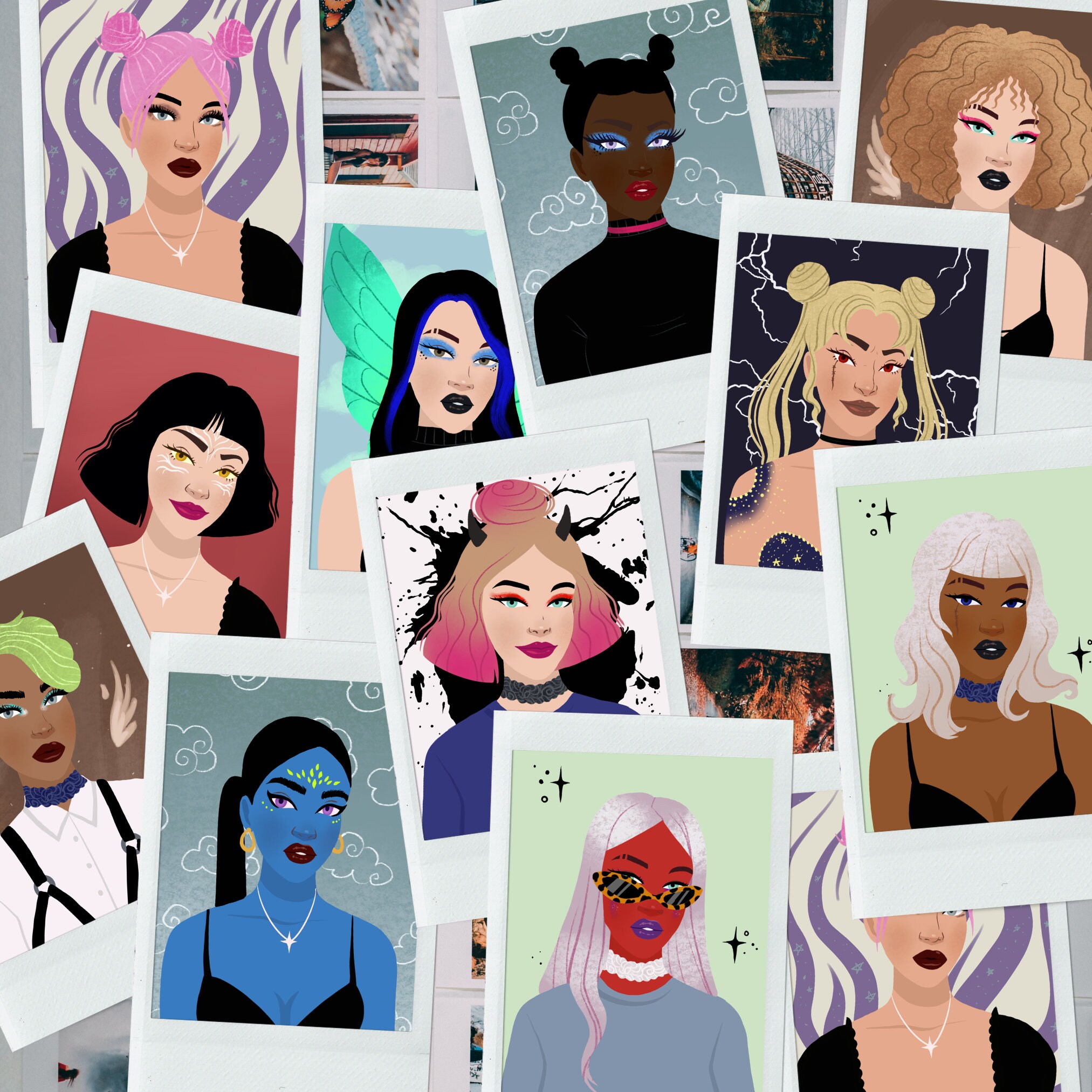 Women Illustrations Portraits Printable Diversity 12000 Unique Printing ...