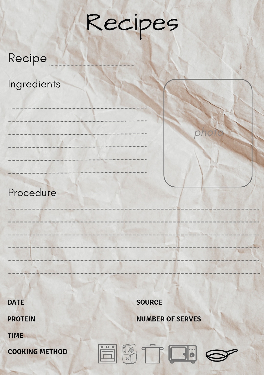 Printable Recipe Card Template, Digital Download, DIY Recipe Card ...