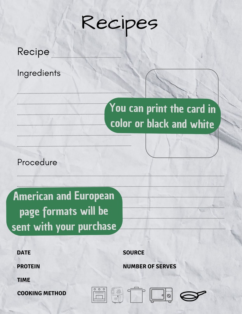 Printable Recipe Card Template, Digital Download, DIY Recipe Card ...