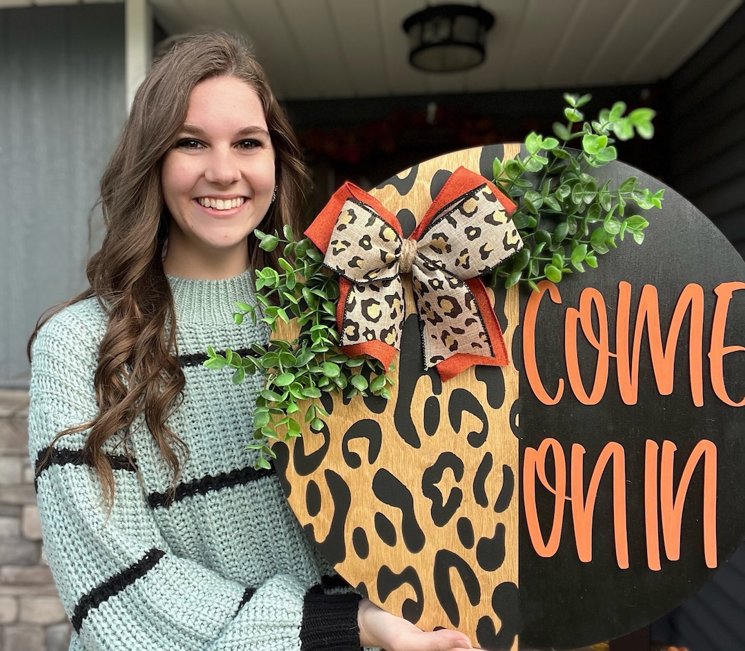 Front Porch Wreath • Cheetah Welcome Sign • Front Door Hanger for ...