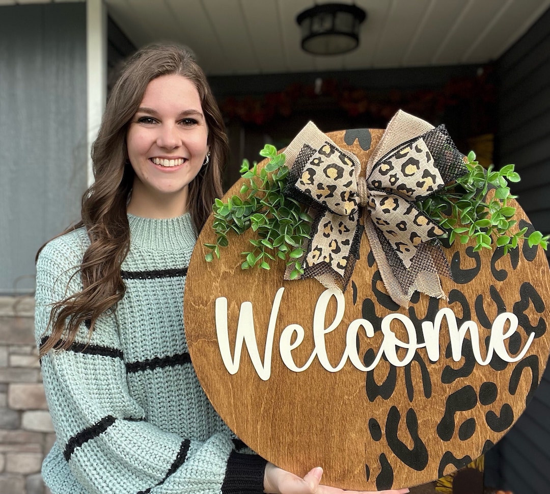 Front Porch Wreath • Cheetah Welcome Sign • Front Door Hanger for ...