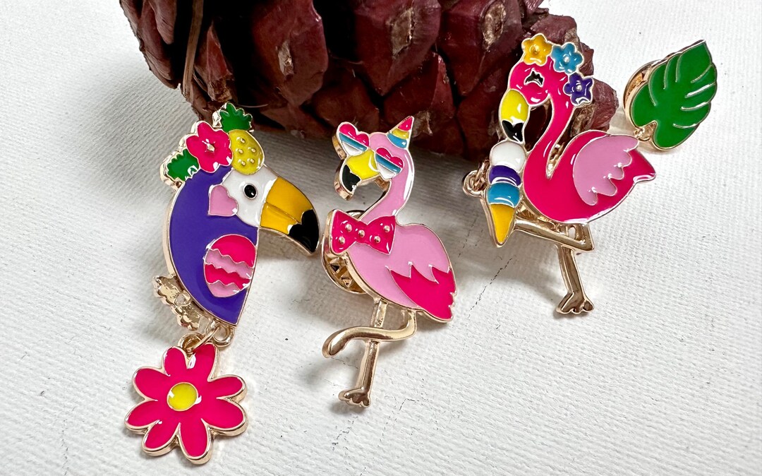 Flamingo Enamel Pin Badge, Parrot Pins , for Sweater Jeans, Best Gifts ...