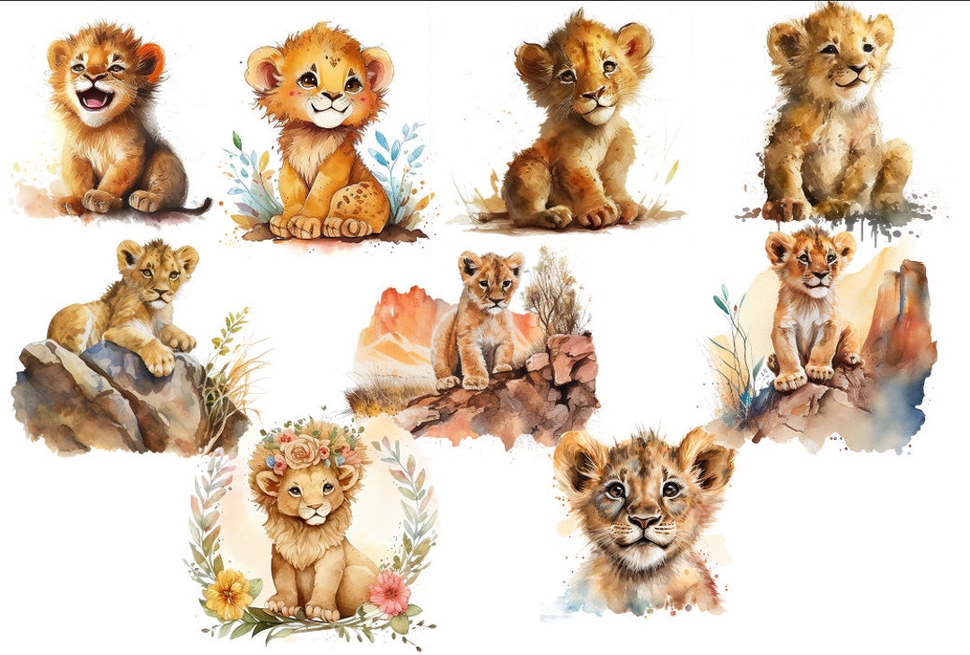 13 Baby Lion Safari Animals Nursery Artwork High Quality Clipart ...