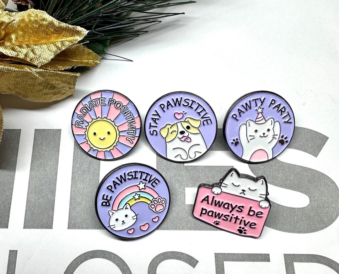 Set of 5 STAY PAWSITIVE Animal Paw Pin Couple Pin Hard Enamel Pins ...