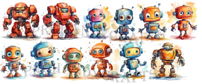 23 Cute Robots Watercolor Clipart Robot Png Boy Clipart - Etsy