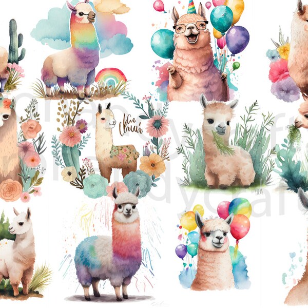 Cute Llama Clipart - Etsy
